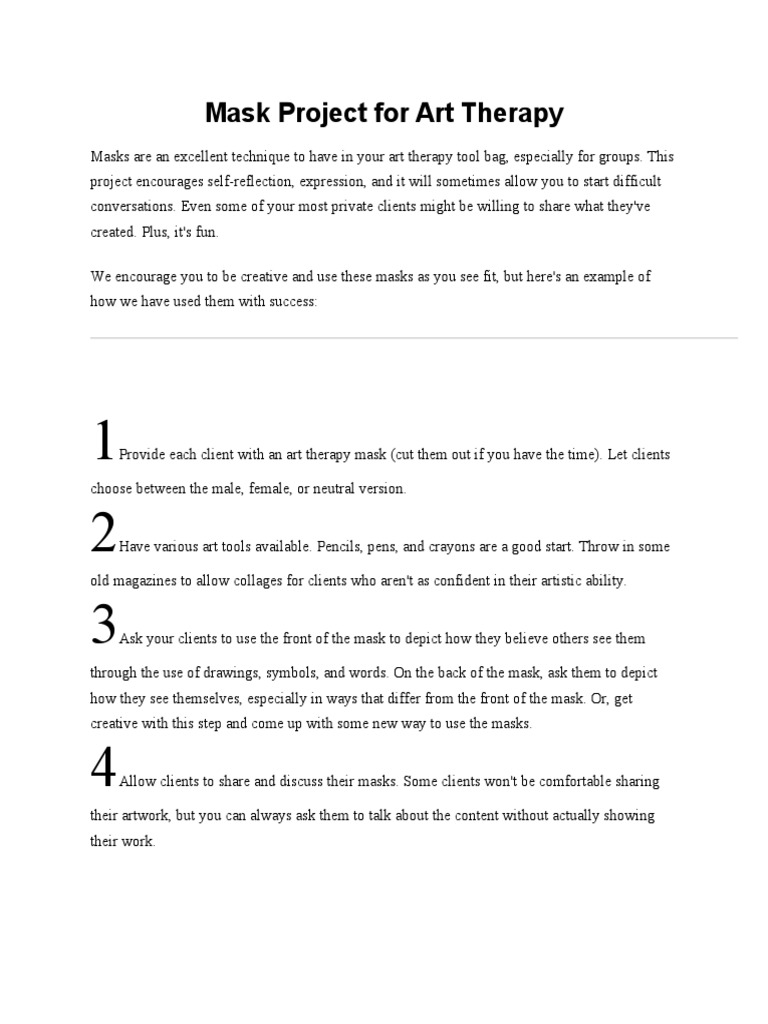 Mask Project For Art Therapy | PDF | Self-Improvement