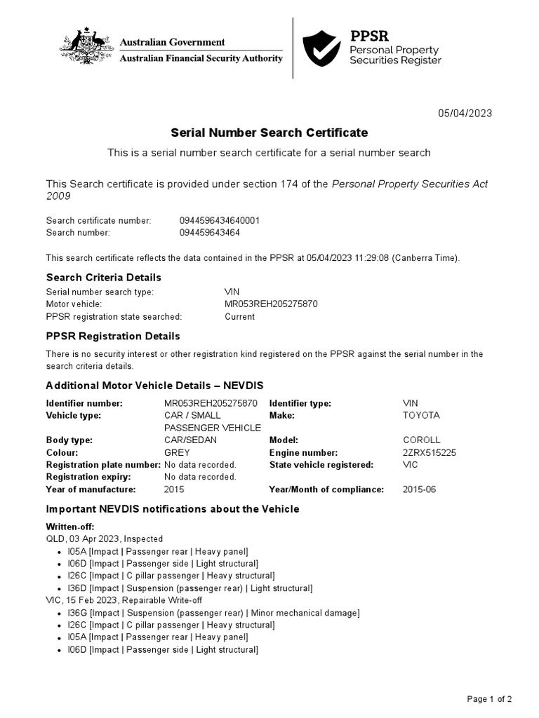 PPSR 3 | PDF | Privacy | Vehicles