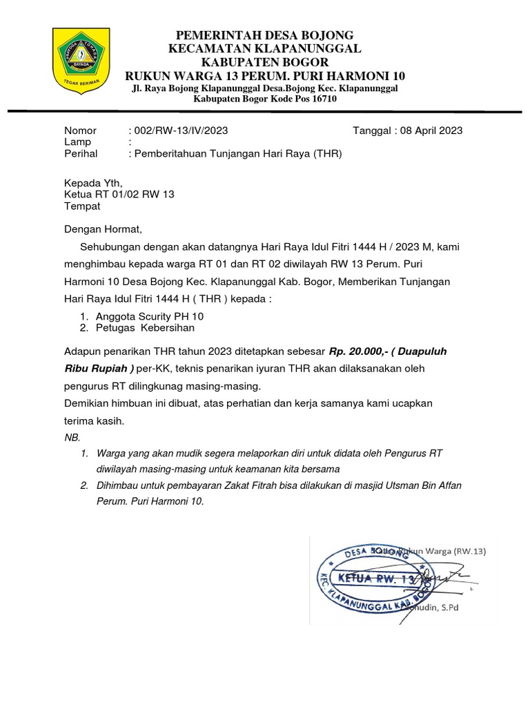 Surat THR Sebar | PDF