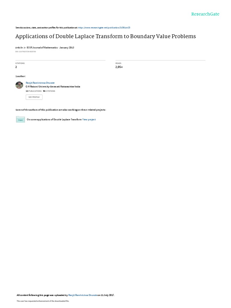 Applications Of Double Laplace Transform To Bounda Pdf Ordinary Differential Equation