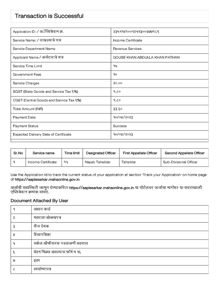 Income Certificate Report | PDF