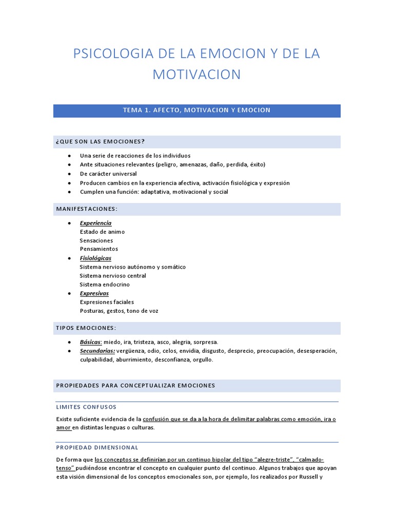 Psicologia De La Emocion Y De La Motivacion 1 5 Pdf Las Emociones