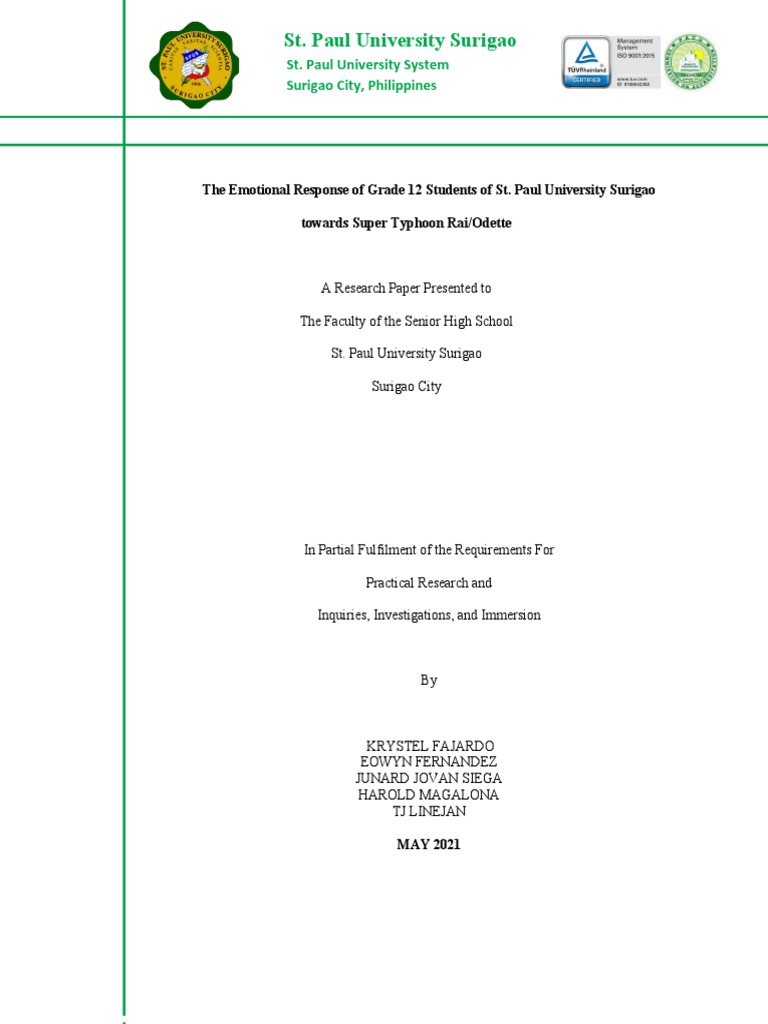 The Emotional Impact of Super Typhoon Rai/Odette on Grade 12 Students ...