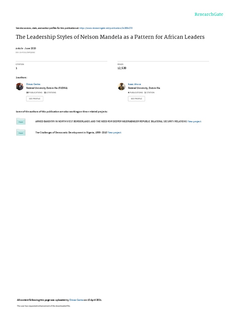 The Leadership Styles of Nelson Mandela As A Pattern For African ...