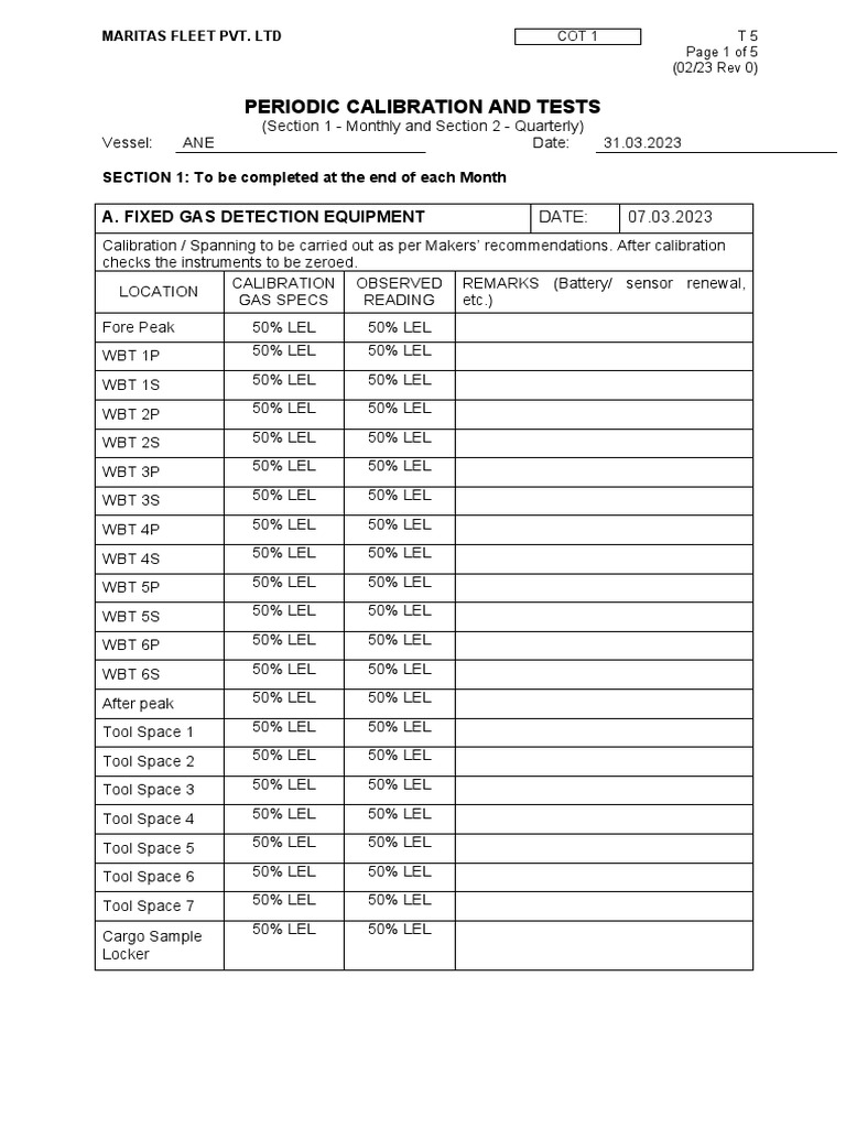 Calibration & Testing Log | PDF | Chemistry | Equipment