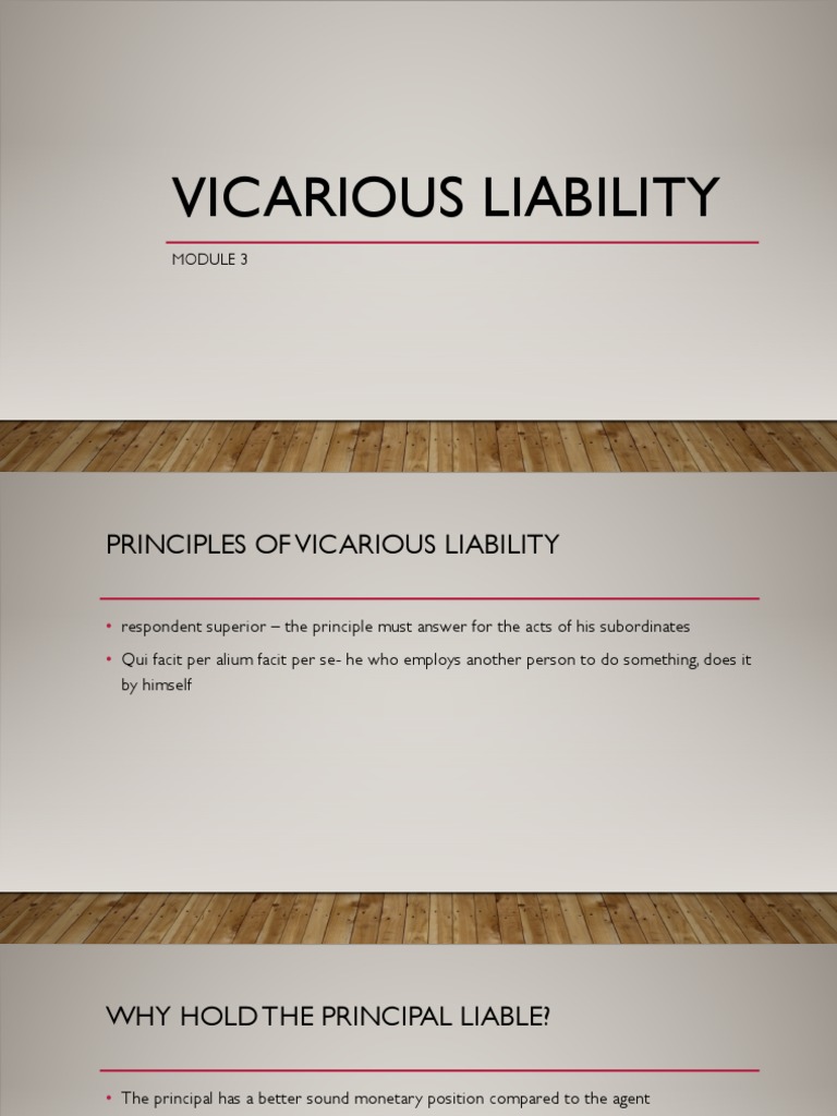 VICARIOUS LIABILITY PRINCIPLES | PDF | Legal Liability | Vicarious ...