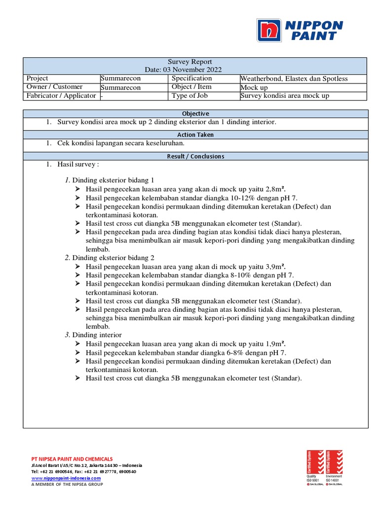 Survey Report Area Mock Up Project Summarecon | PDF