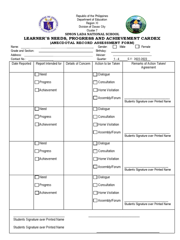 Tracking the Needs, Progress, and Achievements of Students: An ...