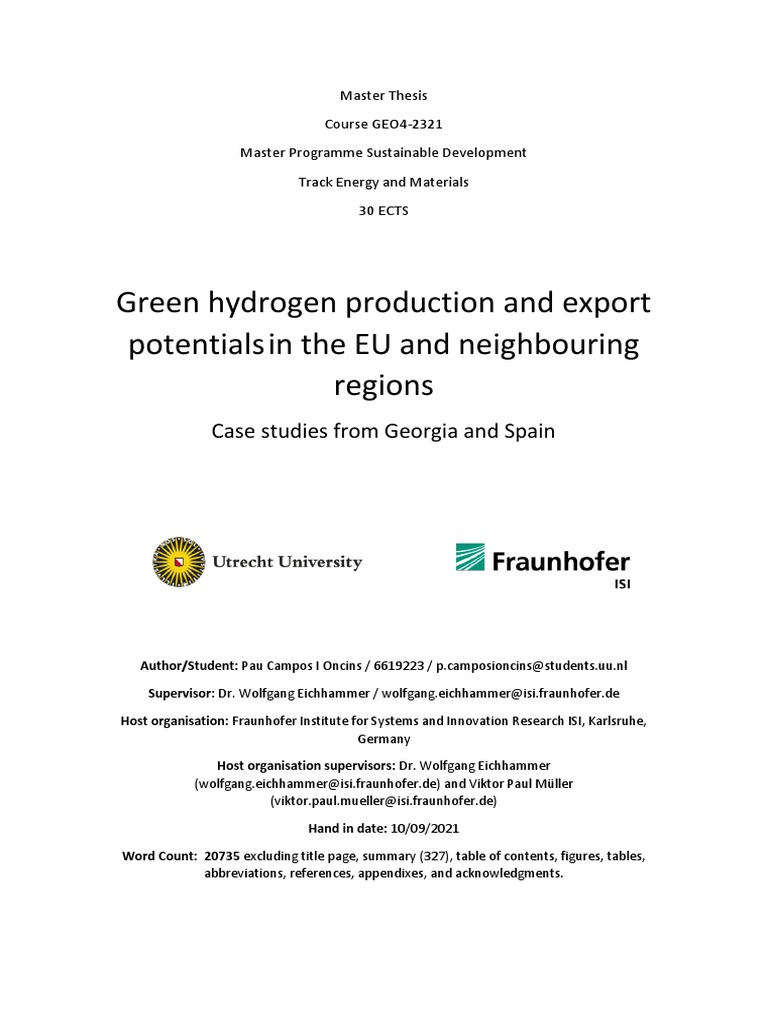 Green Hydrogen Production and Export Potentials in The EU and ...