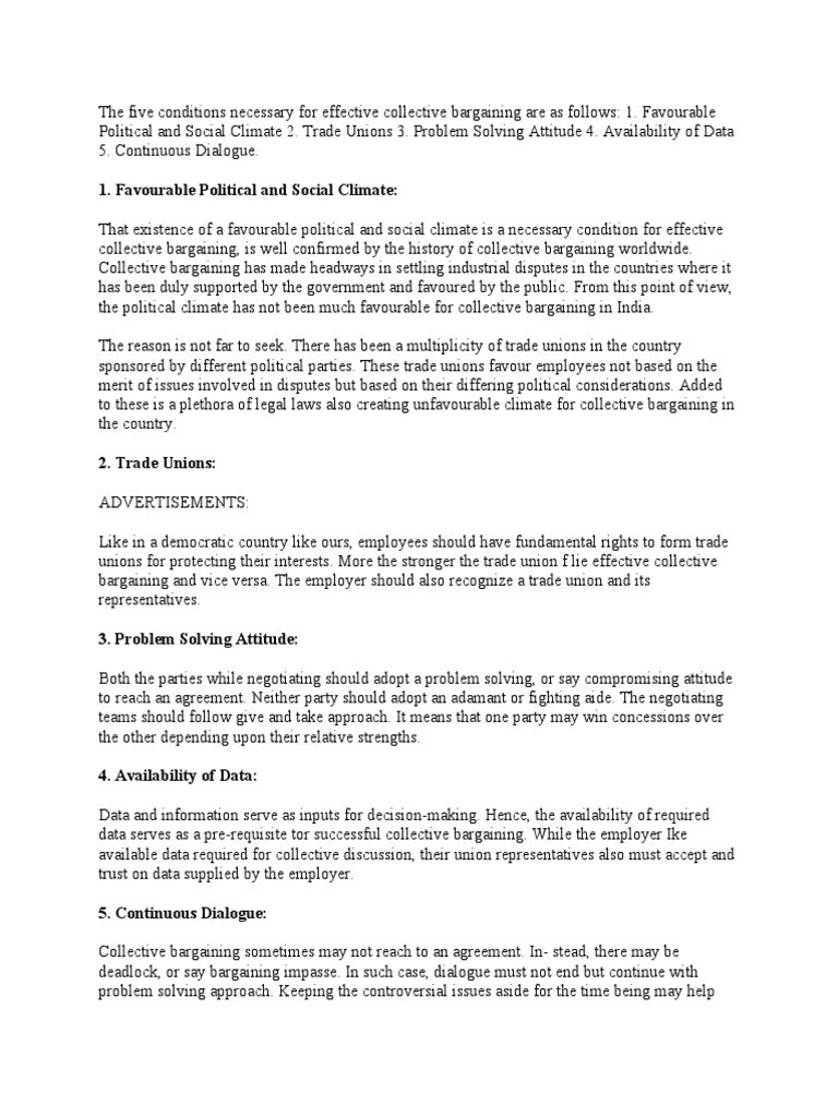 The Five Conditions Necessary For Effective Collective Bargaining Are ...