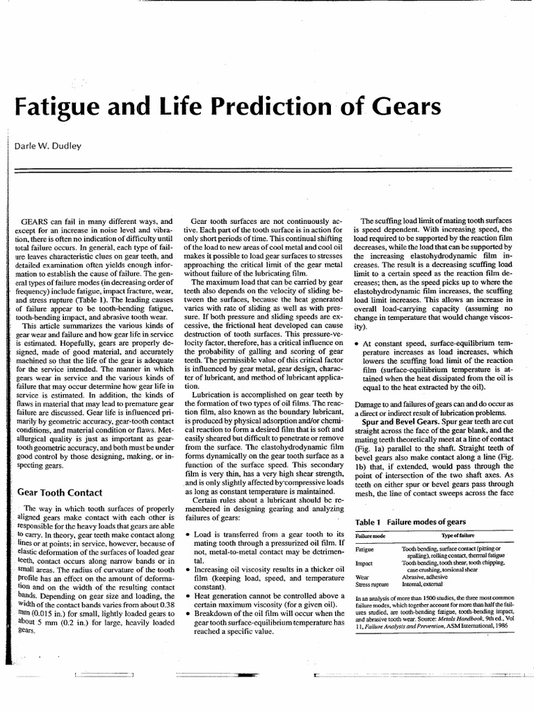ASM Vol19, Fatigue & Life Prediction of Gears | PDF