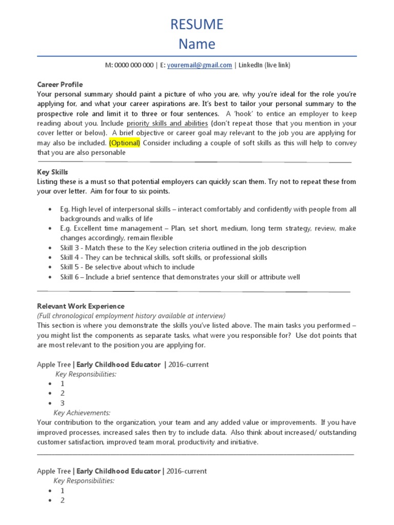 Resume Template - Including Instructions | PDF | Résumé | Communication