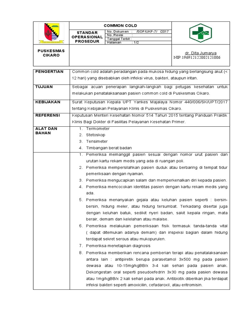 SOP Penanganan Common Cold | PDF