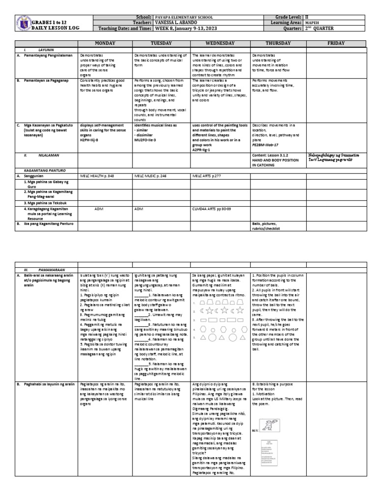 Payapa Elementary School Grade 2 Daily Lesson Log | PDF | Learning | Cognition