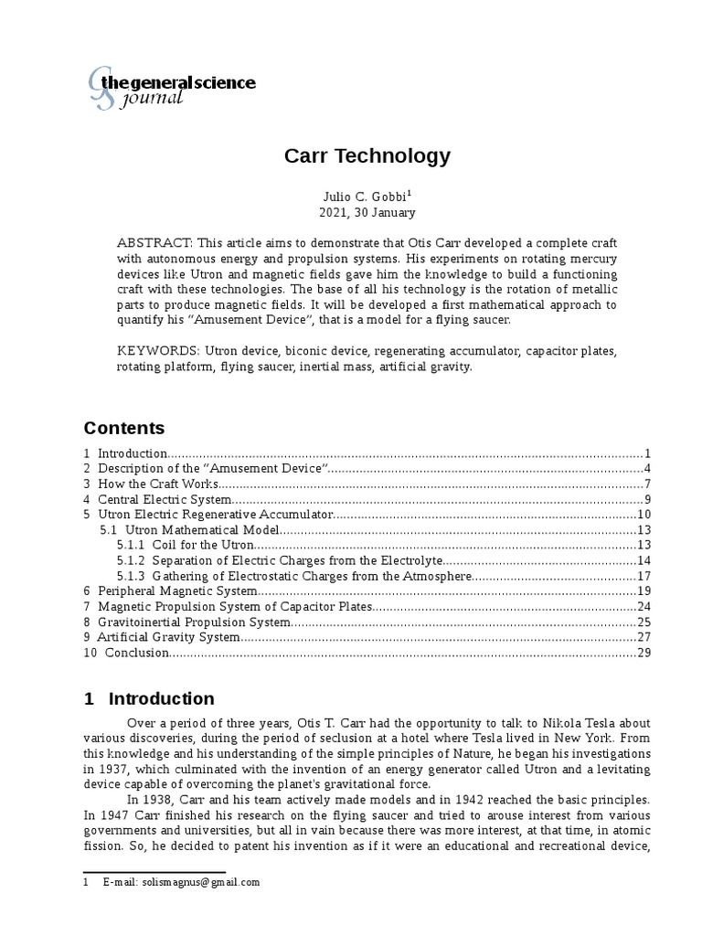 Otis Carr's OTC-X1 Craft Technology | PDF | Magnetic Field | Electric Motor