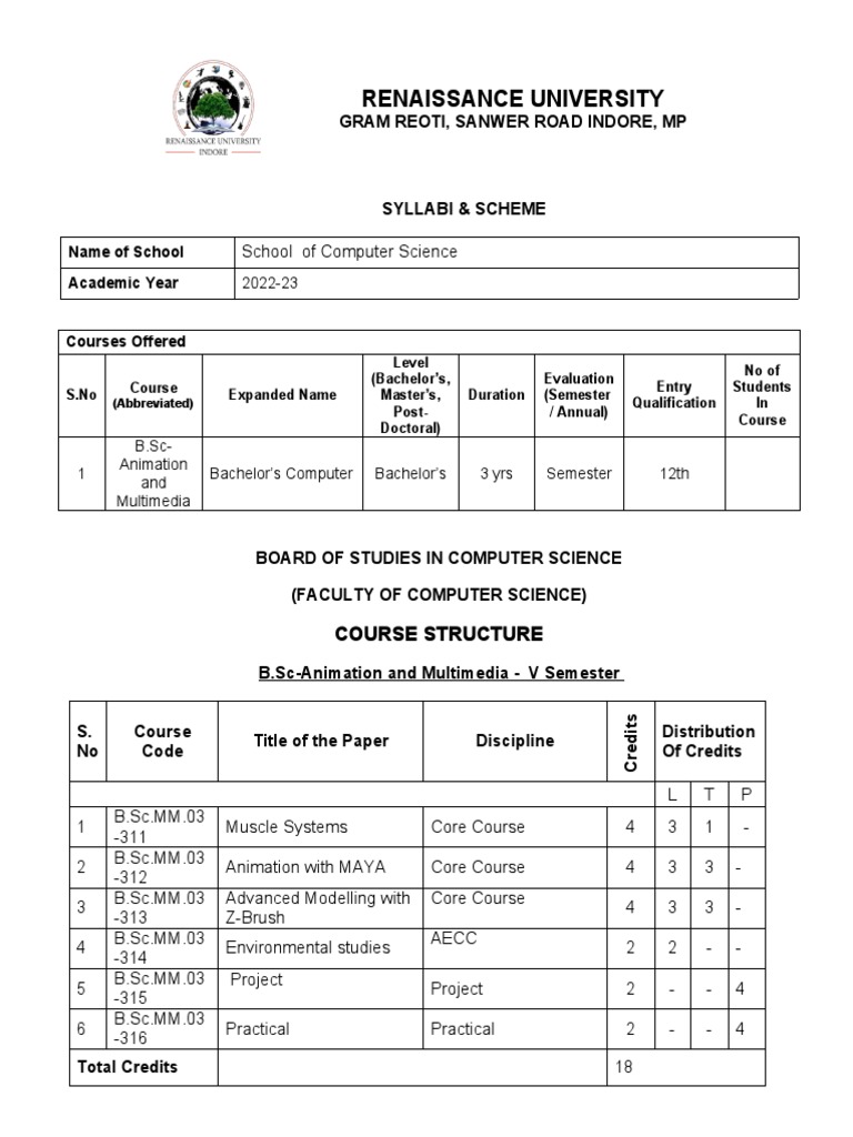 BSC Annimation V SEM Syllabus | PDF | Texture Mapping | Biodiversity
