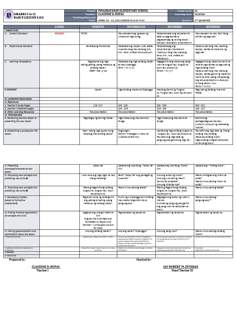 DLL Filipino-3 Q3 W9 | PDF