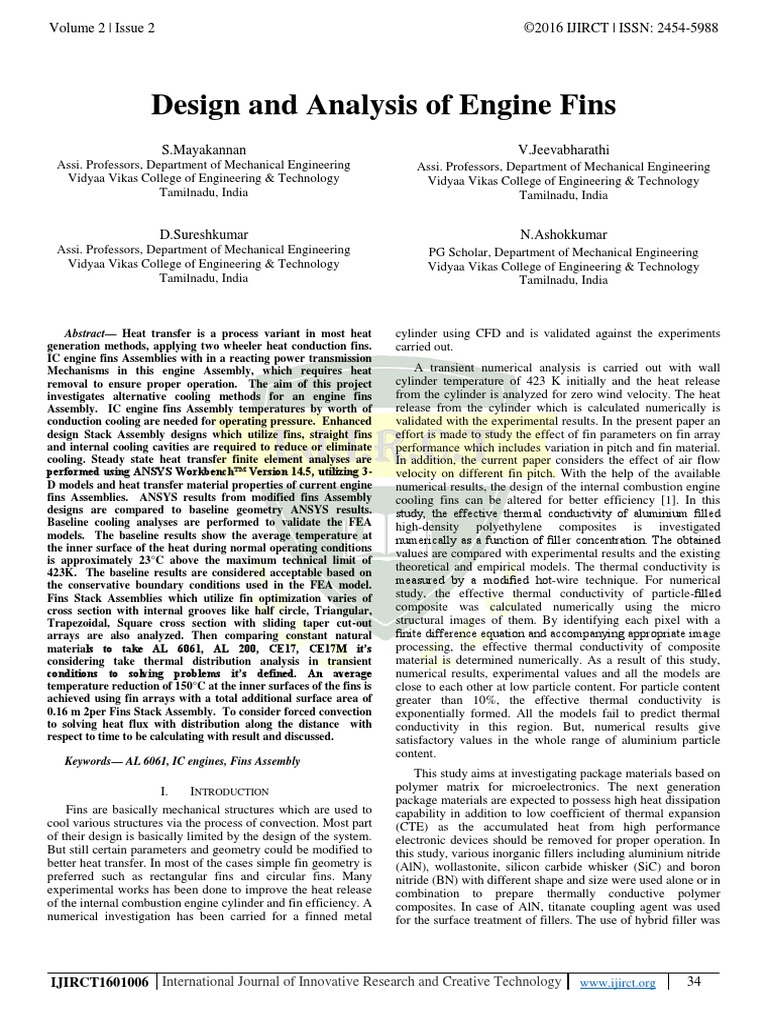 Design and Analysis of Engine Fins | PDF | Heat Transfer | Heat
