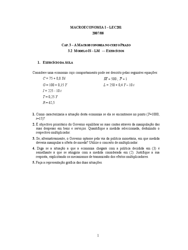 Cap 3 - 3.2 Exercícios | PDF | Economia | Macroeconomia