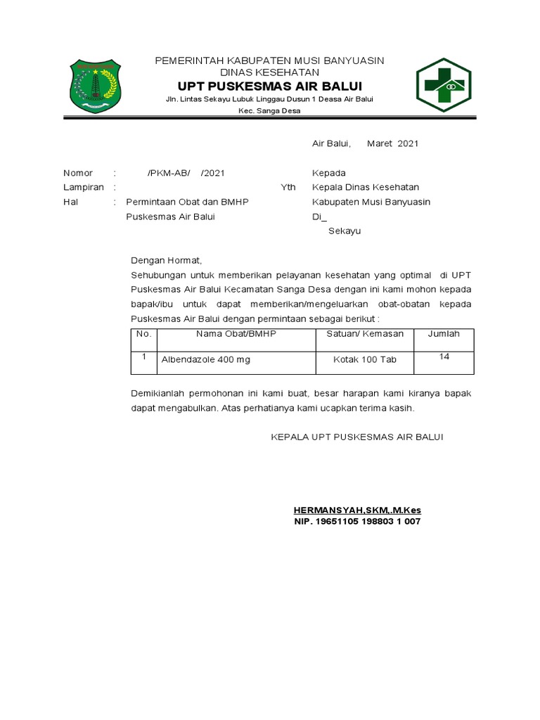 Surat Permintaan Obat Cacing | PDF