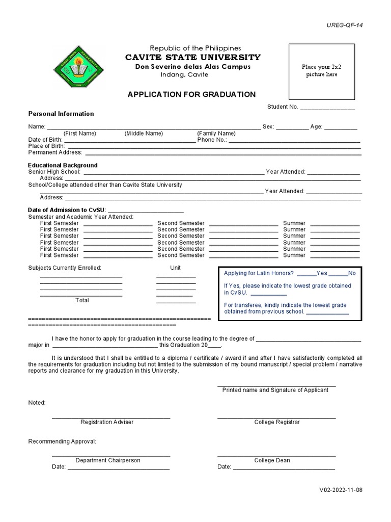 Cavite State University: Application For Graduation | PDF | Academic Term | Academia