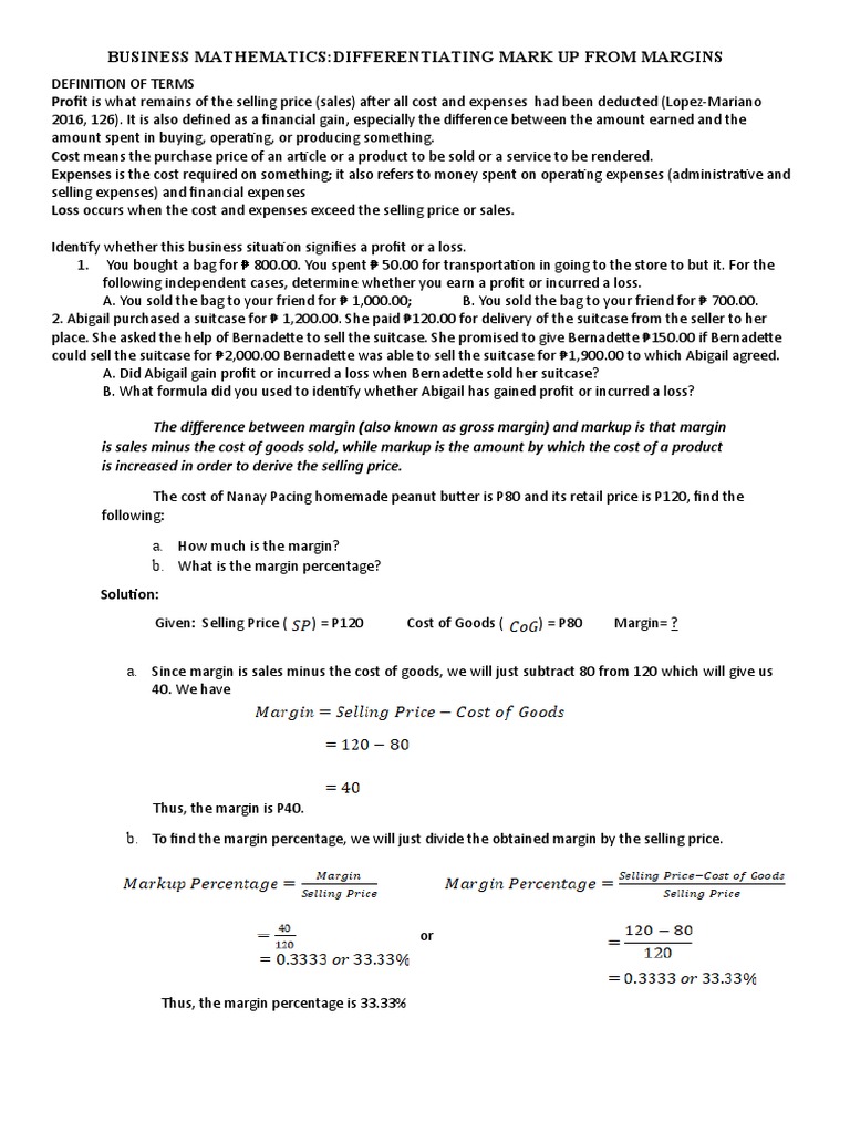 Difference Between Mark Up and Margin | PDF | Prices | Expense