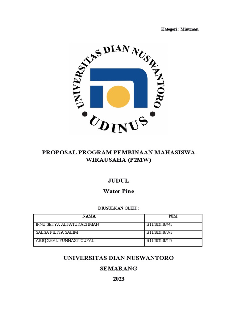Proposal Program Pembinaan Mahasiswa Wirausaha (P2Mw) : Kategori ...