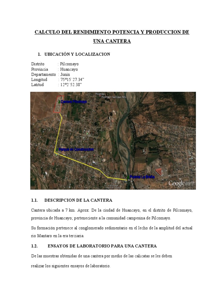 Calculo Del Rendimiento Potencia y Produccion de Una Cantera | PDF