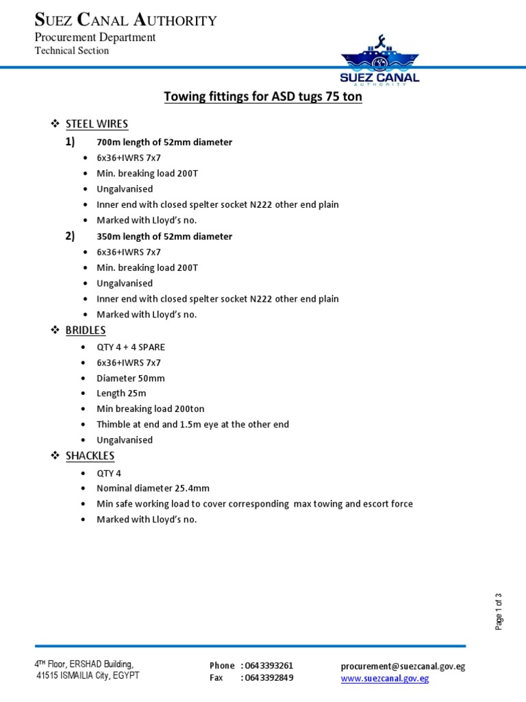 Towing Fittings For ASD Tugs 75 Ton Final | PDF | Secondary Sector Of ...
