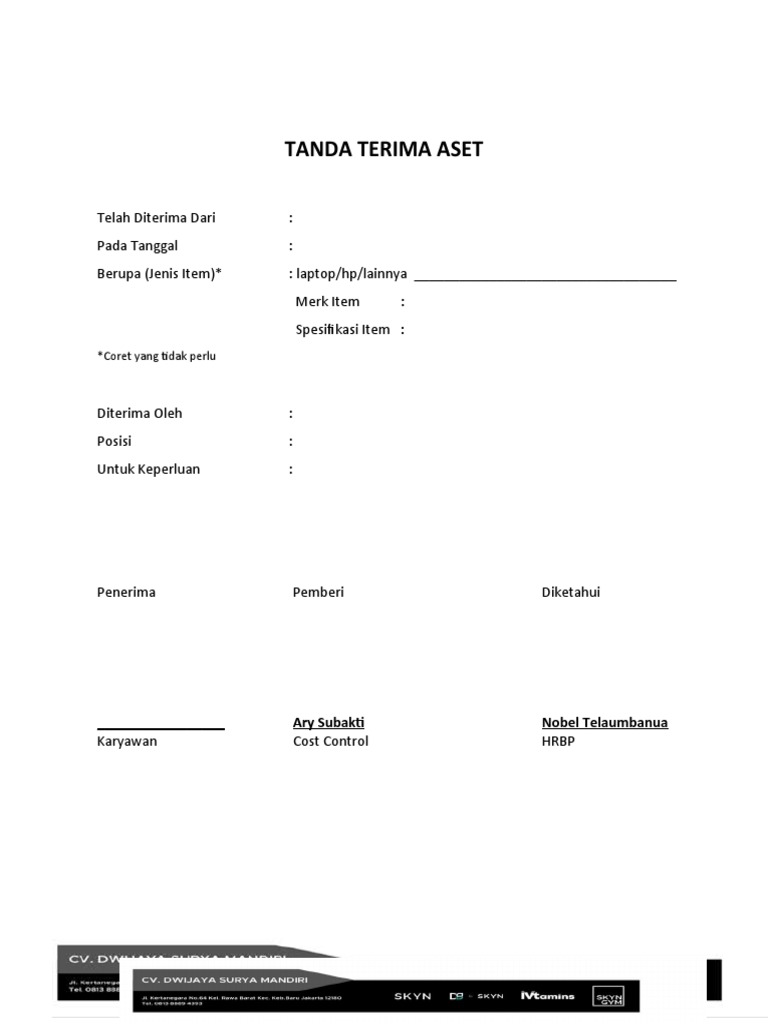 Form Tanda Terima Aset | PDF