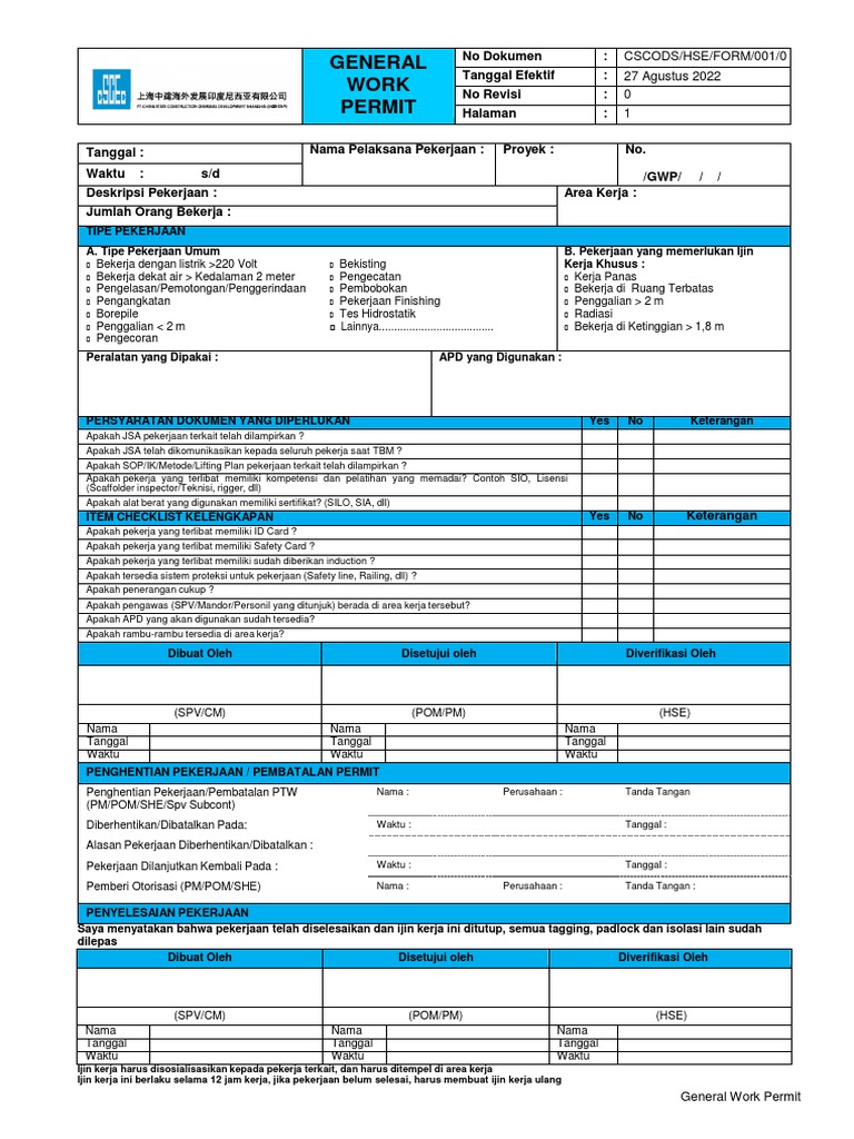 General Work Permit Pdf 4097