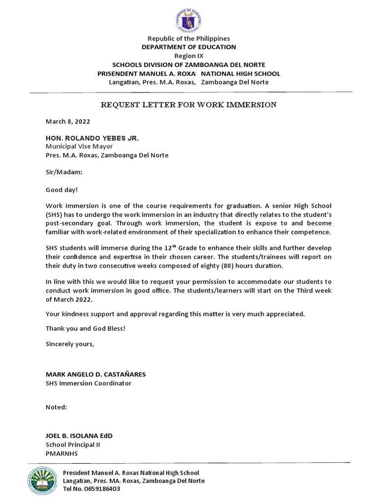 Immersion Request Letter | PDF | Social Science