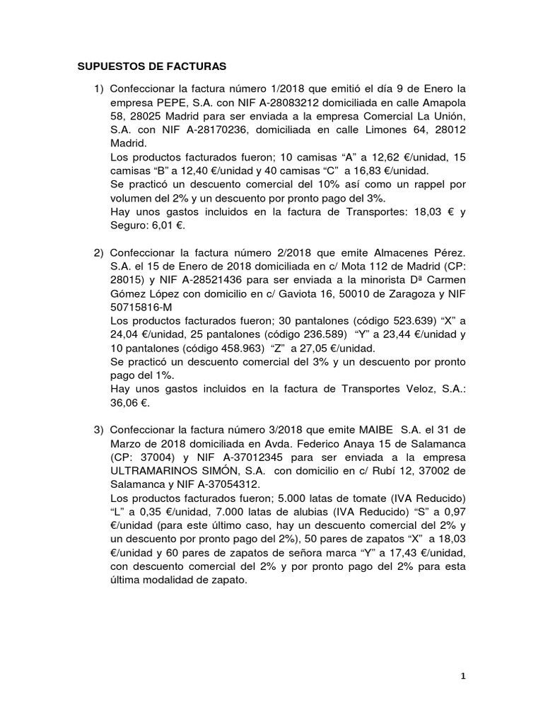 Ejercicios Facturas | PDF | Factura | Contabilidad