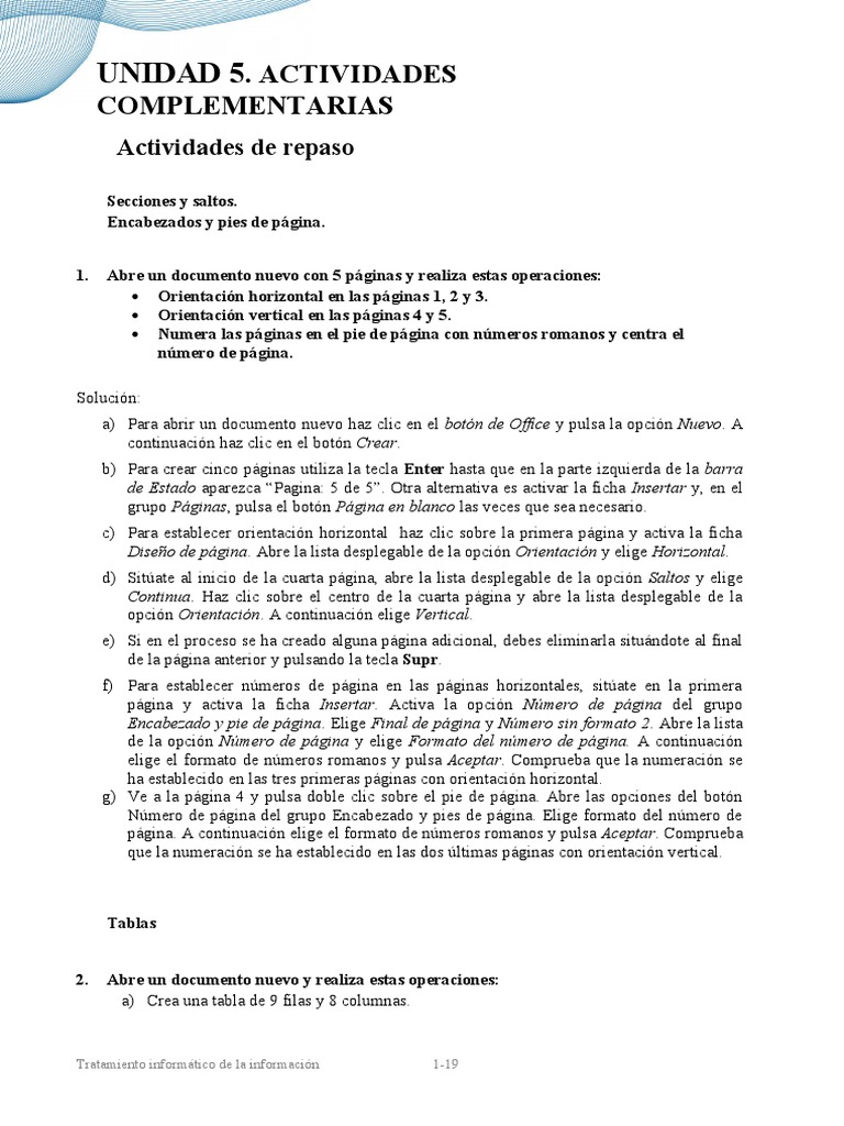 Actividades Complementarias Unidad | PDF