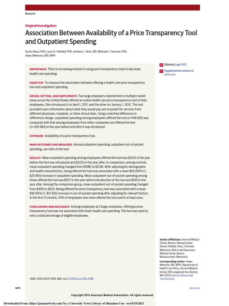 Desai 2016 Association Between Availability of | PDF | Health Economics | Health Sciences