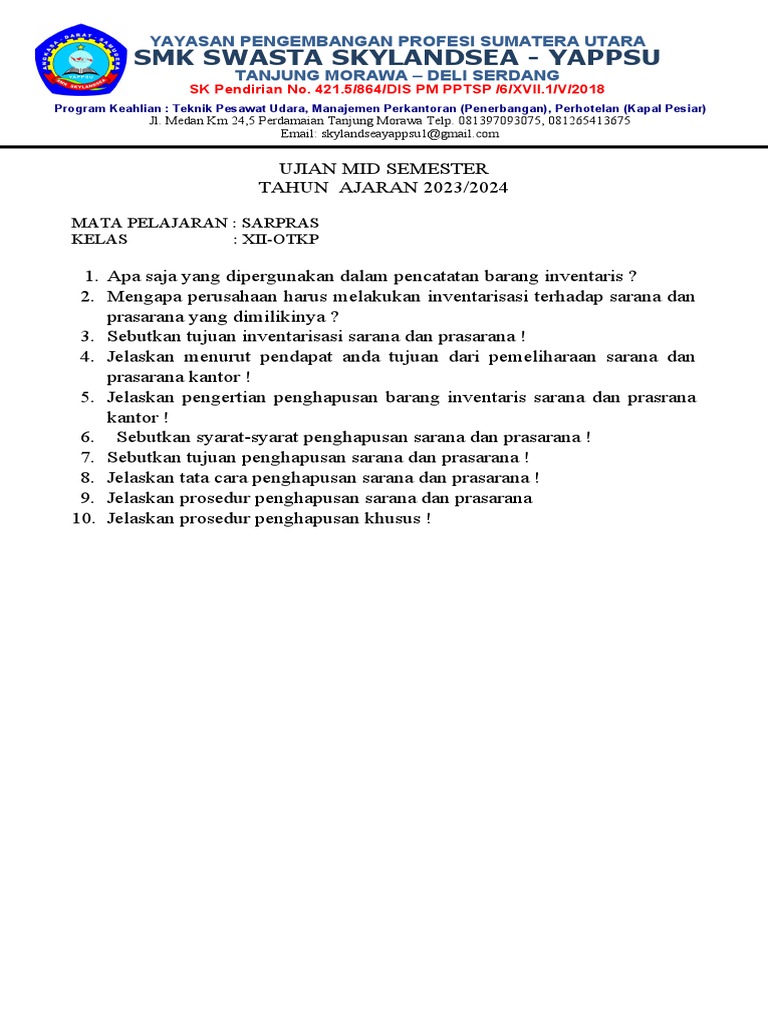 Soal Sarpras Kelas XII | PDF Soal Sarpras Kelas XII | PDF