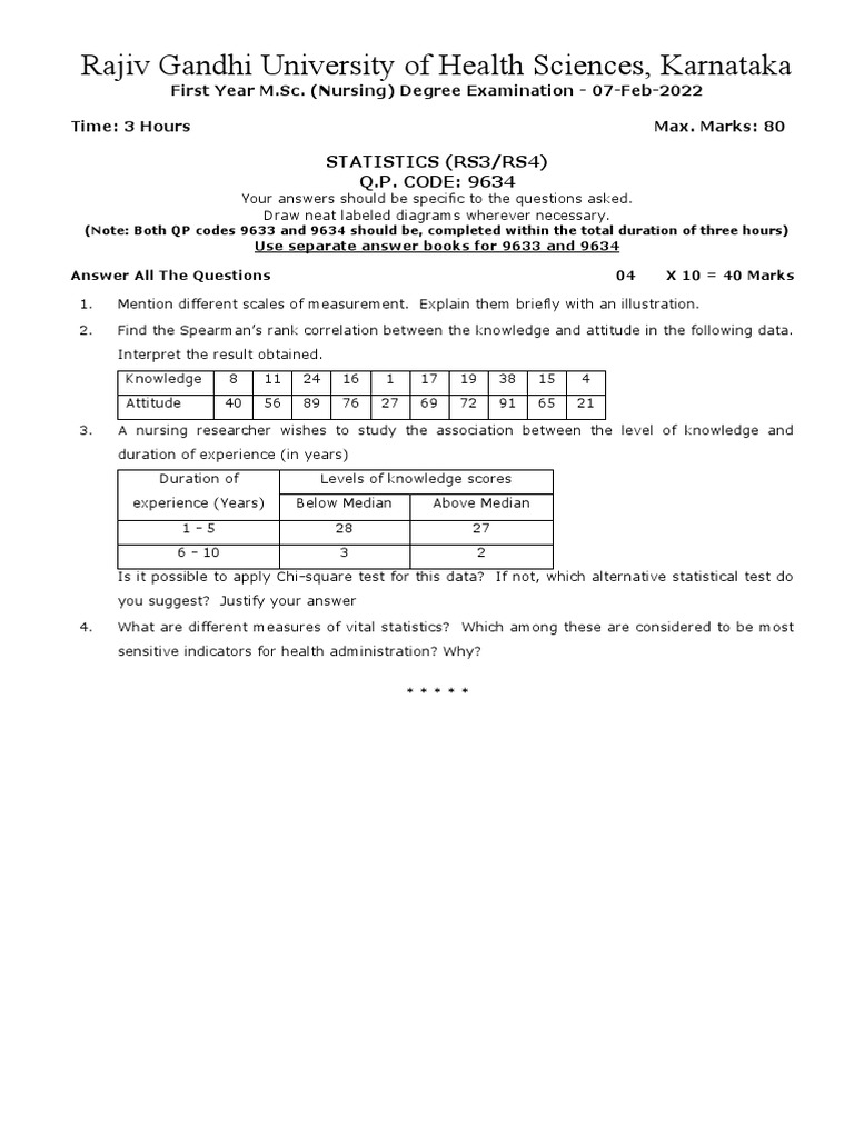 M.Sc. Nursing Statistics Exam Paper 2022 | PDF