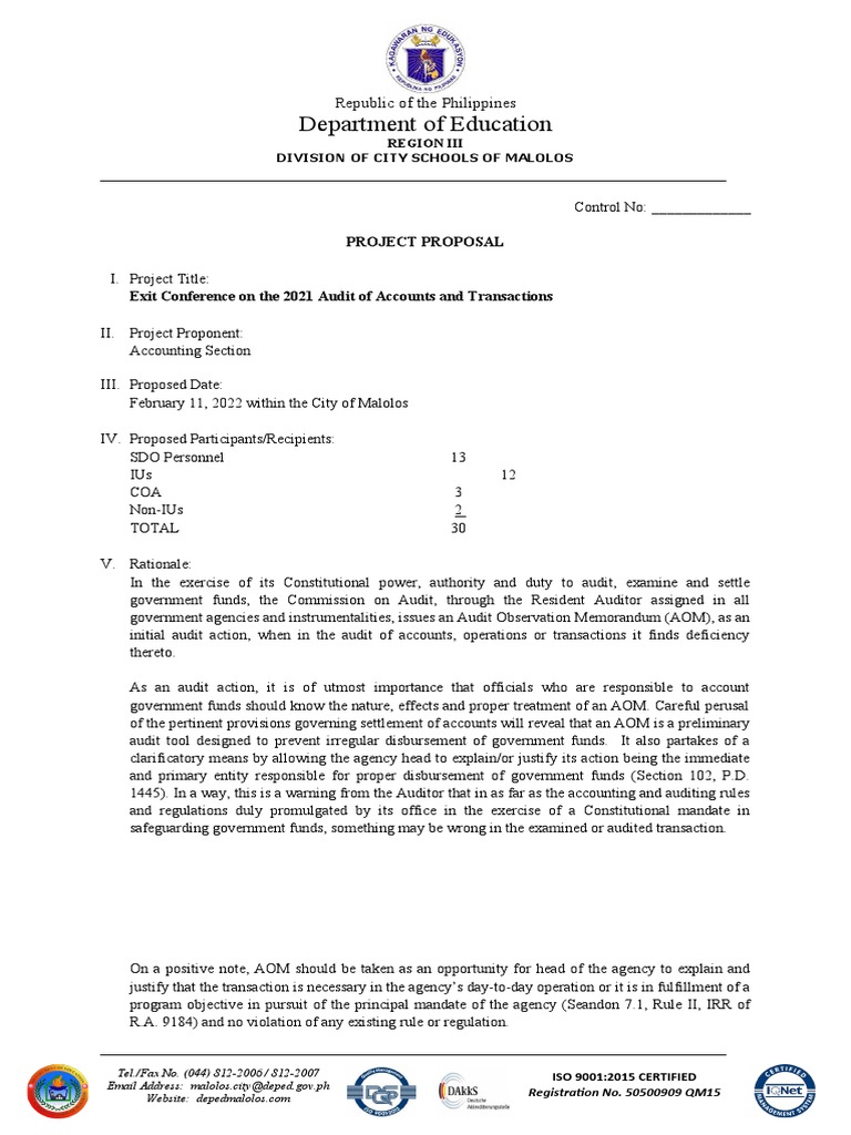 Exit Conference Proposal for 2021 Audit | PDF | Audit