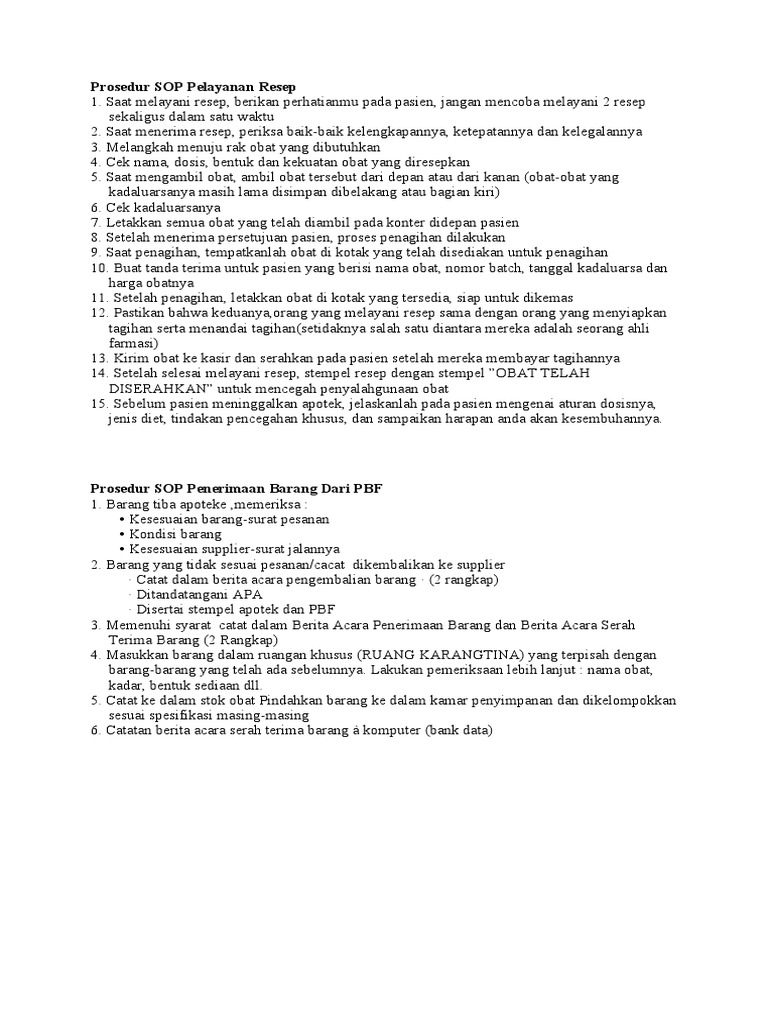Prosedur Sop Pelayanan Resep Pdf