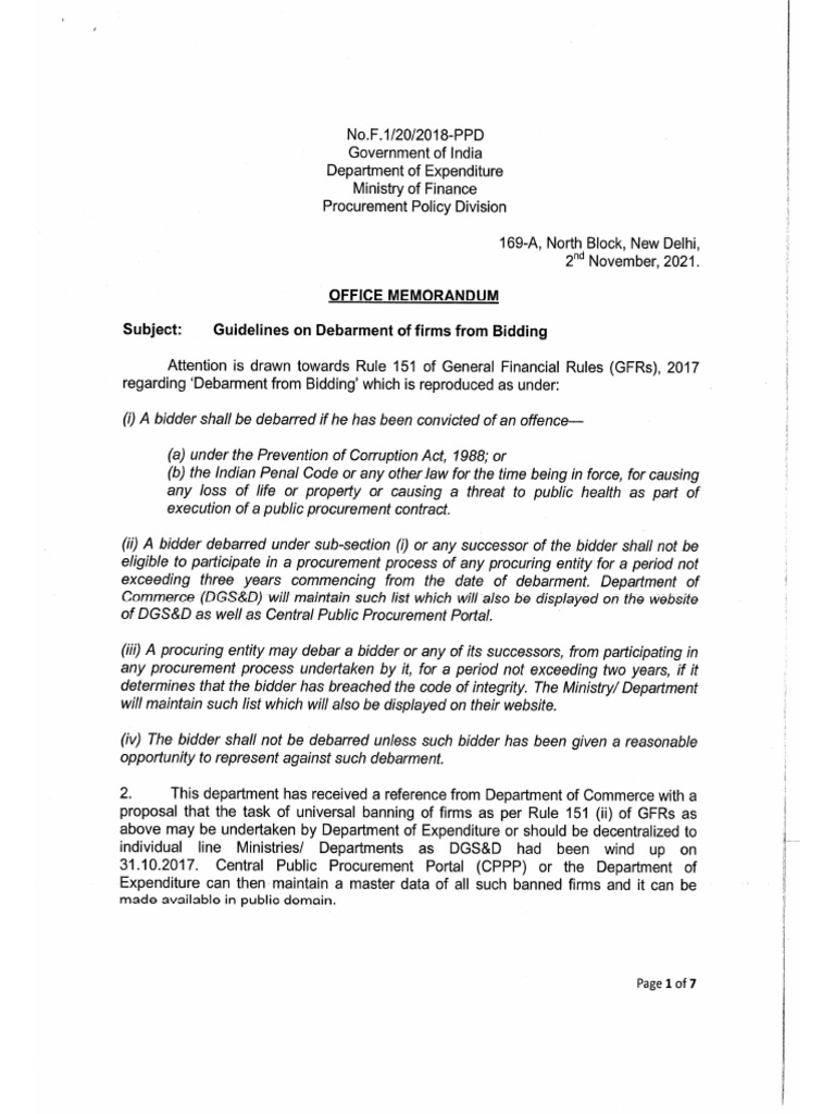 Guidelines On Debarment of Firms From Bidding | PDF
