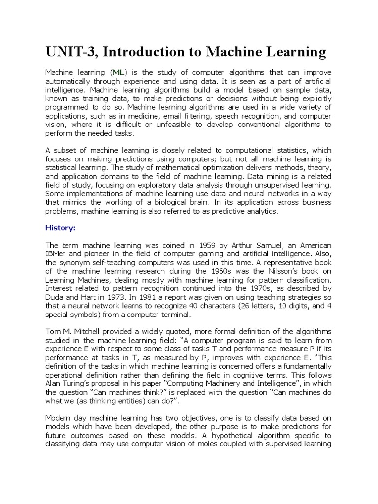 Unit-3 Artificial Intelligence | PDF | Machine Learning | Regression Analysis