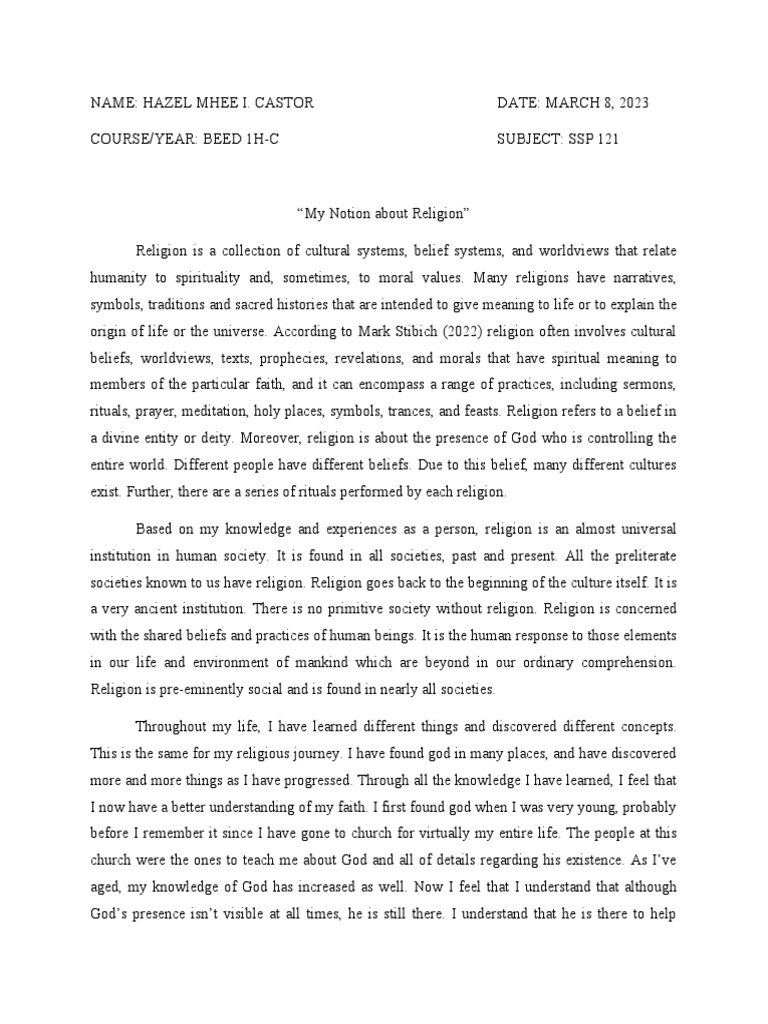 SSP 121 - Reflection#1 | PDF | God | Prayer