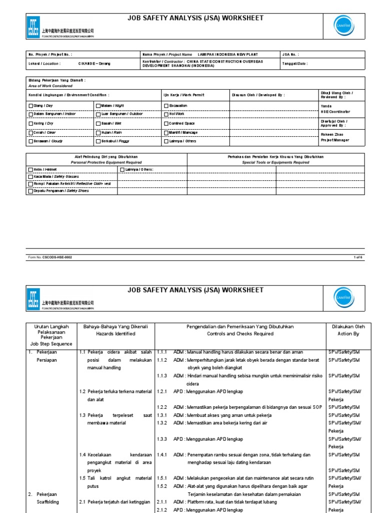 JSA Instalation Ceiling Sheet | PDF