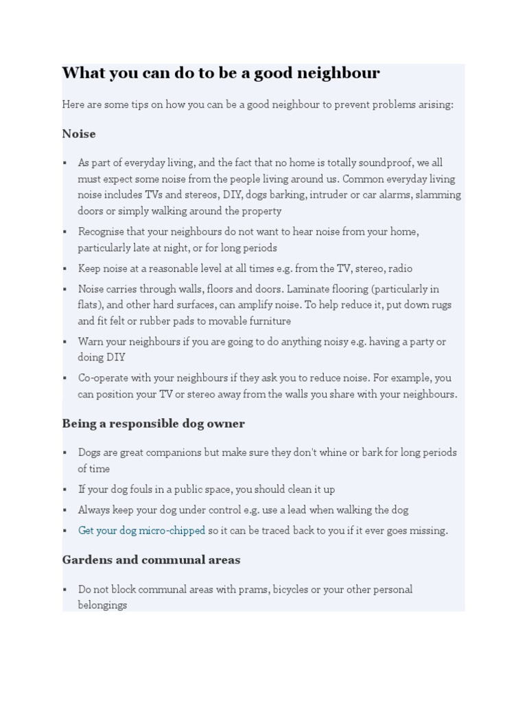What You Can Do To Be A Good Neighbour | PDF | Waste