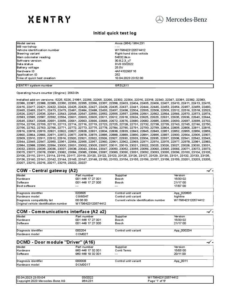 Initial Quick Test Log | PDF | Frequency | Vehicles