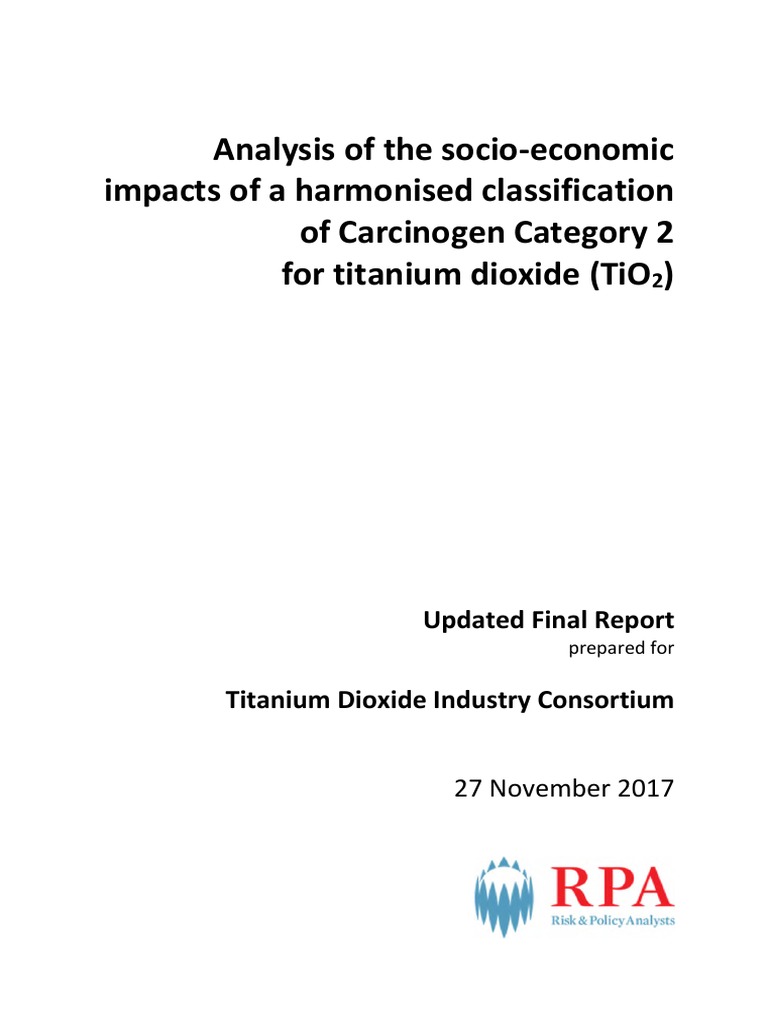 Analysis of The Socio-Economic Impacts of A Harmonised Classification of Carcinogen Category 2 ...