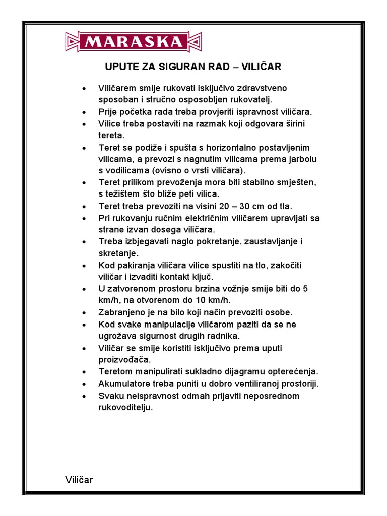 Upute - VILIČARI | PDF
