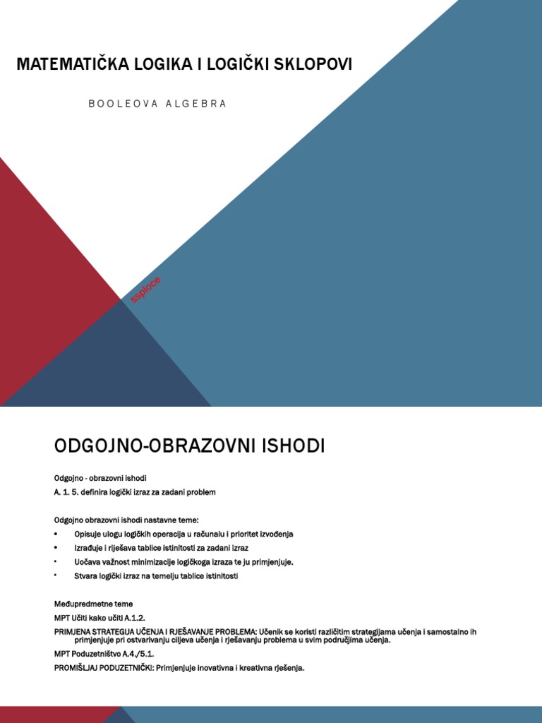Boolova Algebra I Logicki Sklopovi | PDF