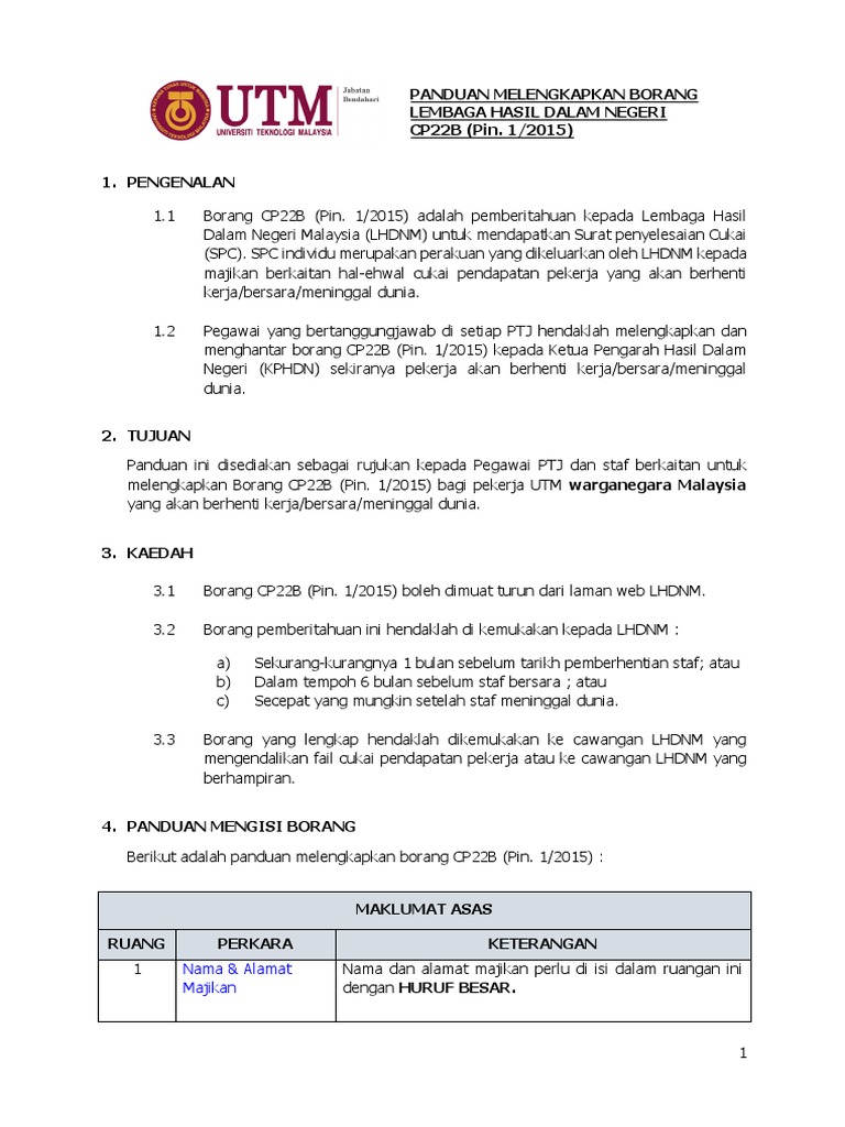 6.-Garis-Panduan-Pengisian-Borang-CP22B-LHDN | PDF