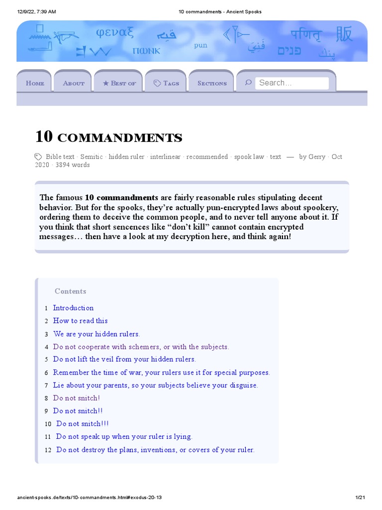 10 Commandments - Ancient Spooks | PDF | Testimony | Torah Books